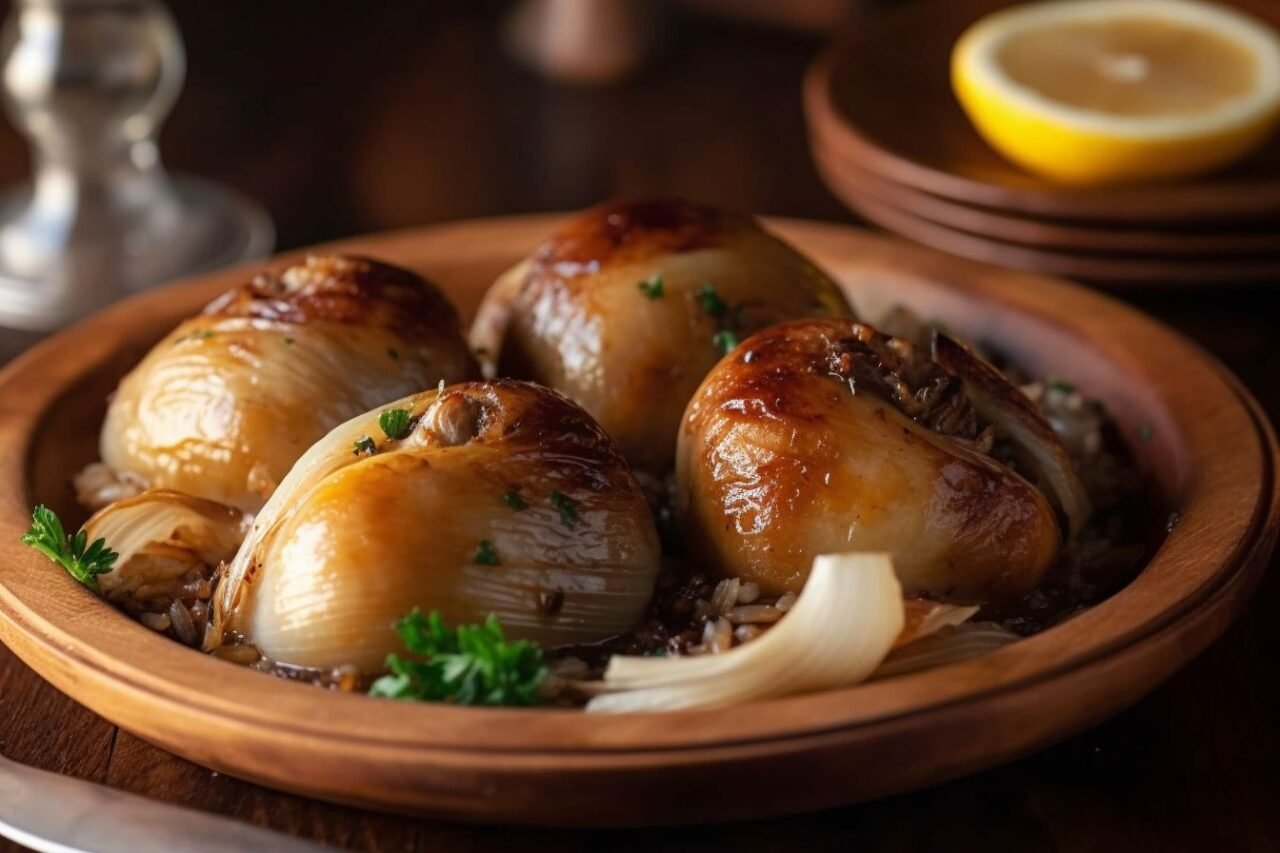 Lebanese Roasted Stuffed Onions - Middle Eastern Recipes
